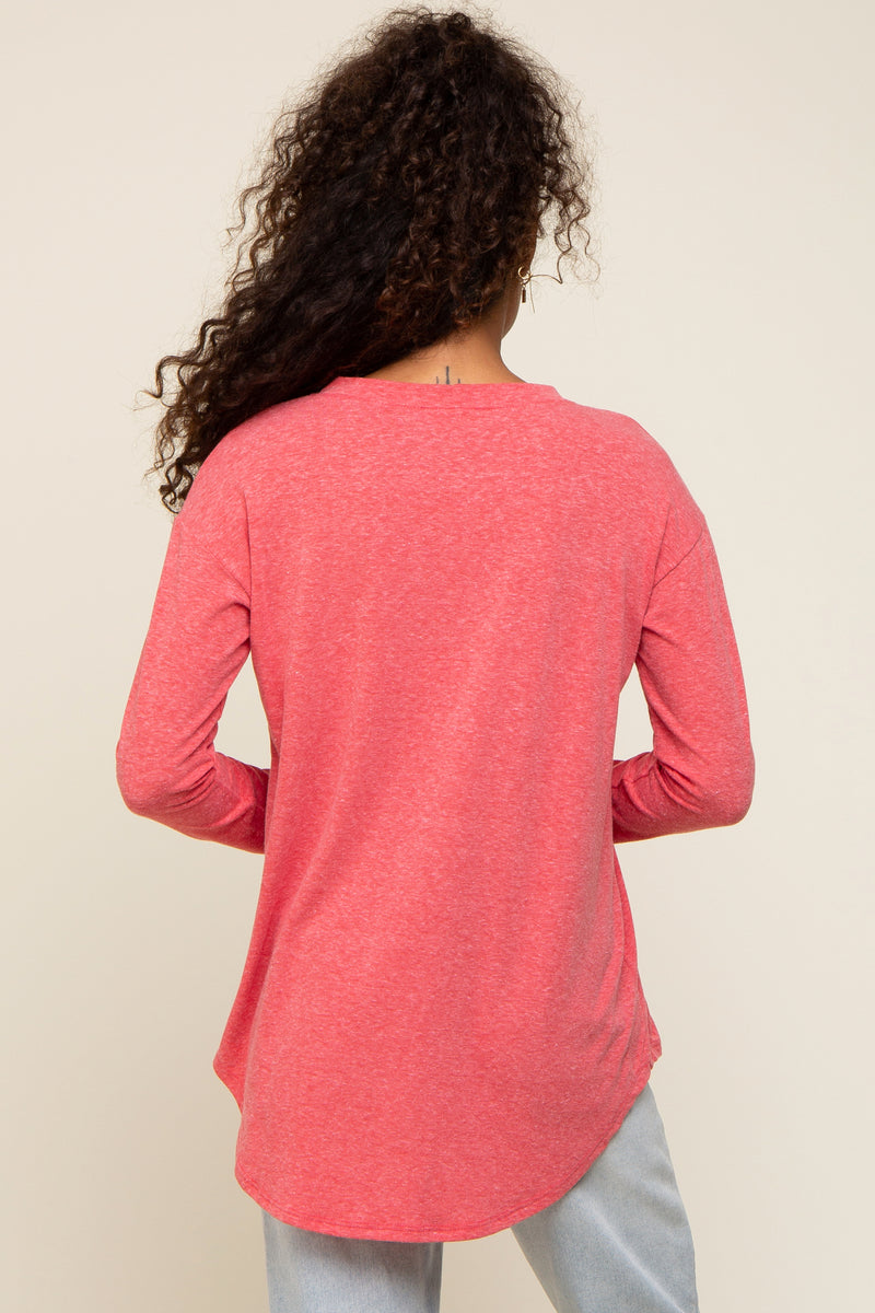 Red Long Sleeve Curved Hem Top – PinkBlush