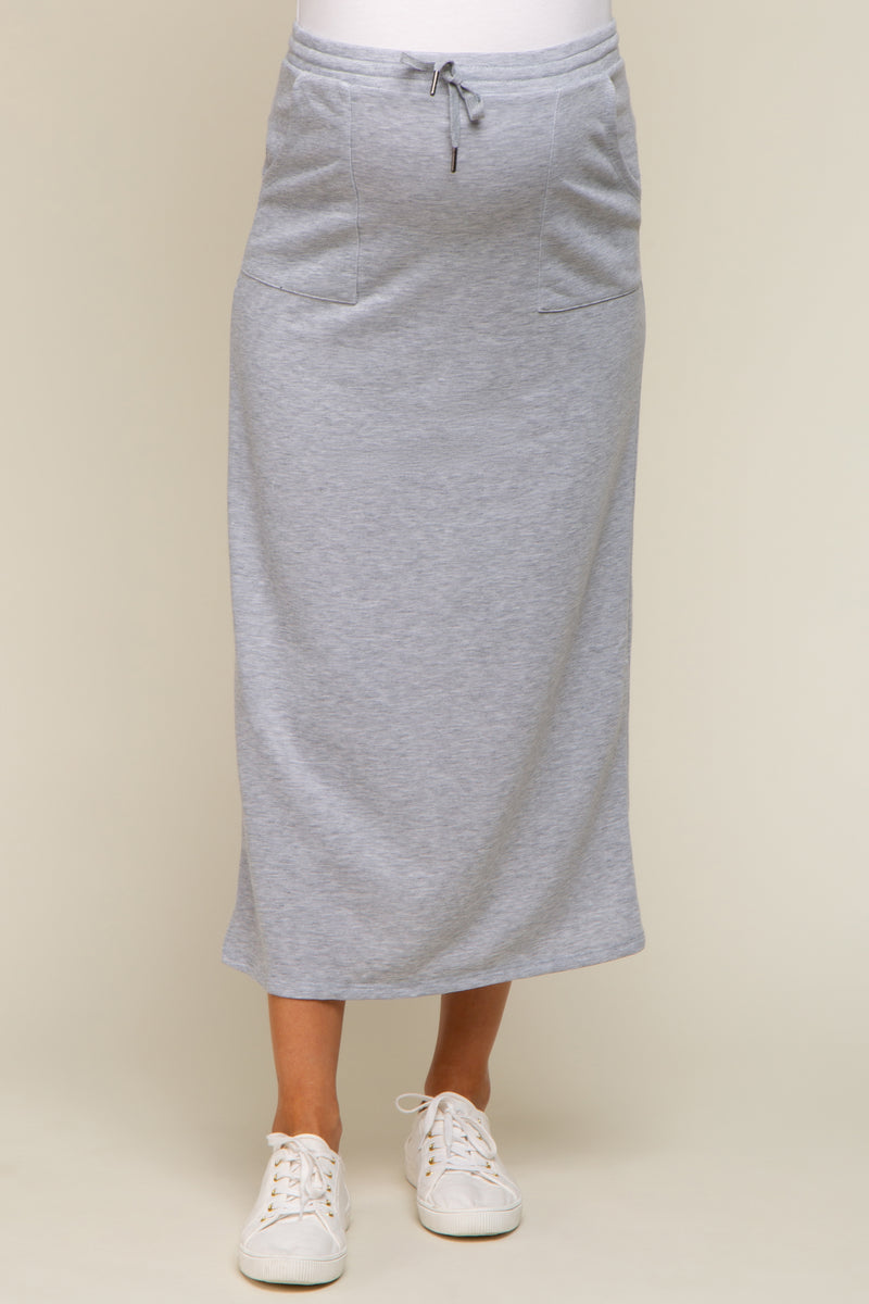 Grey Fleece Drawstring Maternity Maxi Skirt – PinkBlush