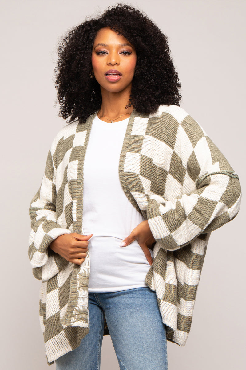Olive Checkered Print Oversized Cardigan – PinkBlush