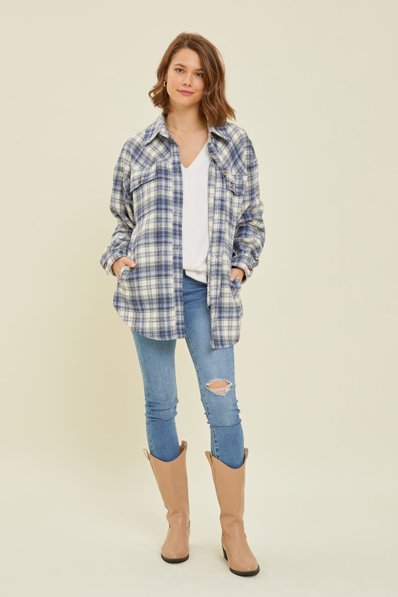 Navy Blue Flannel Plaid Button Up Shacket – PinkBlush