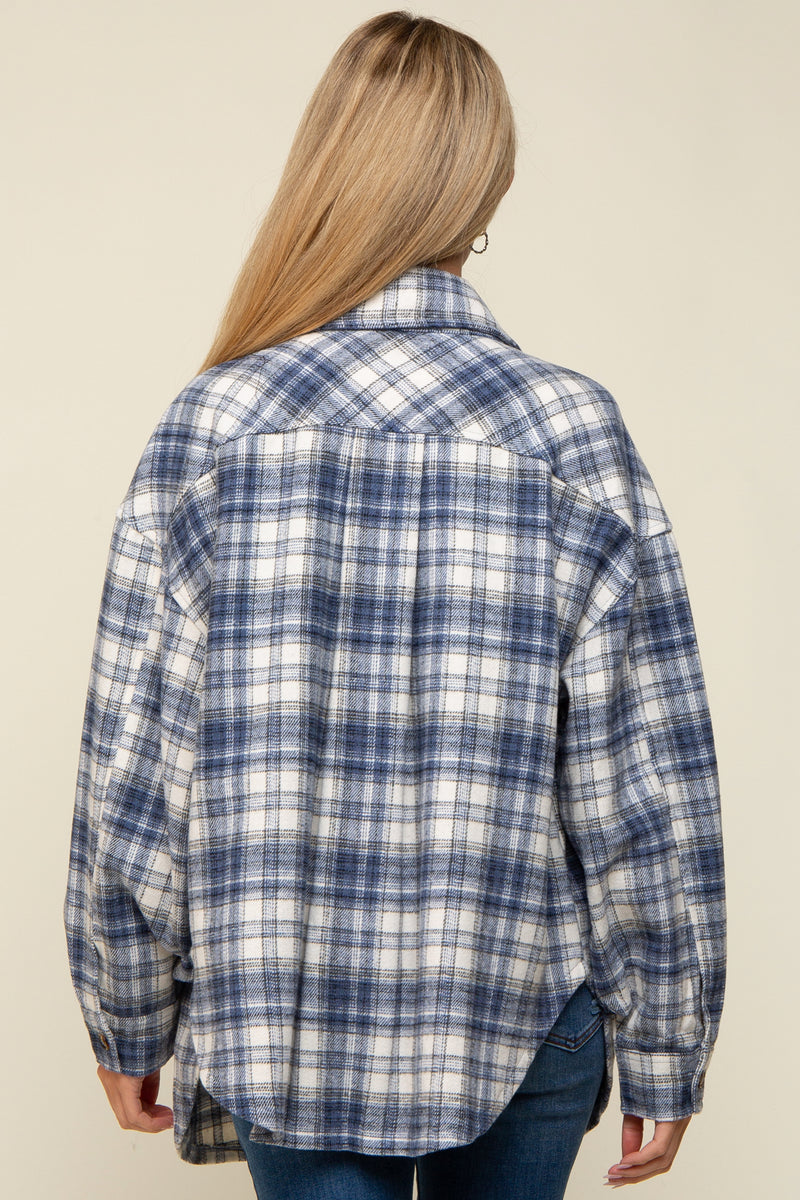 Navy Blue Flannel Plaid Button Up Maternity Shacket – PinkBlush