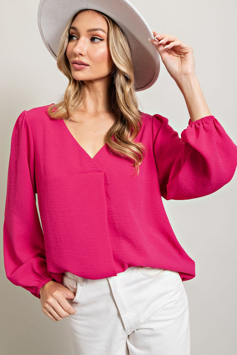 Fuchsia Long Puff Sleeve Blouse Top– PinkBlush