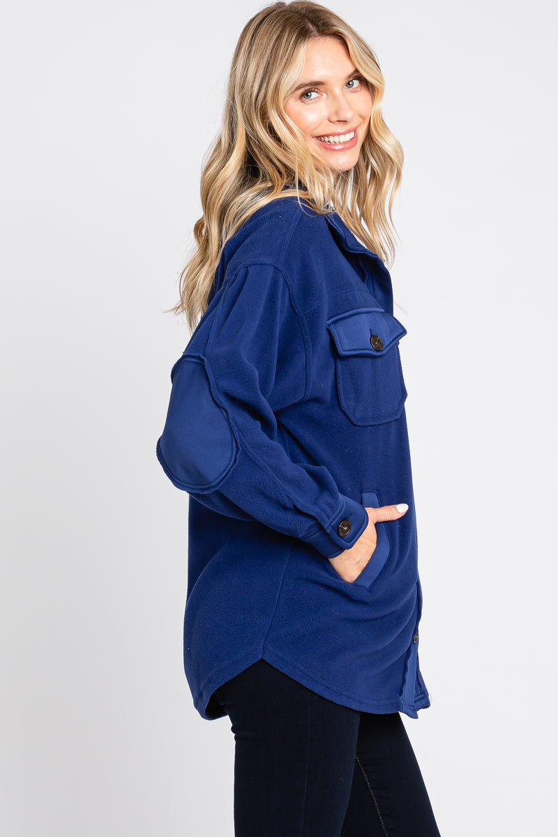 Navy Blue Fleece Double Front Pocket Jacket– PinkBlush