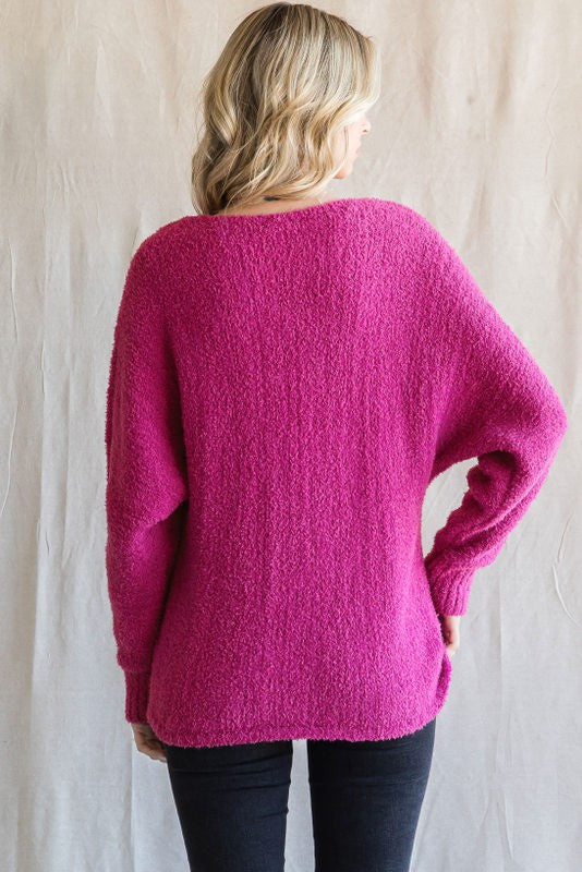 Magenta Fuzzy Knit Sweater– PinkBlush