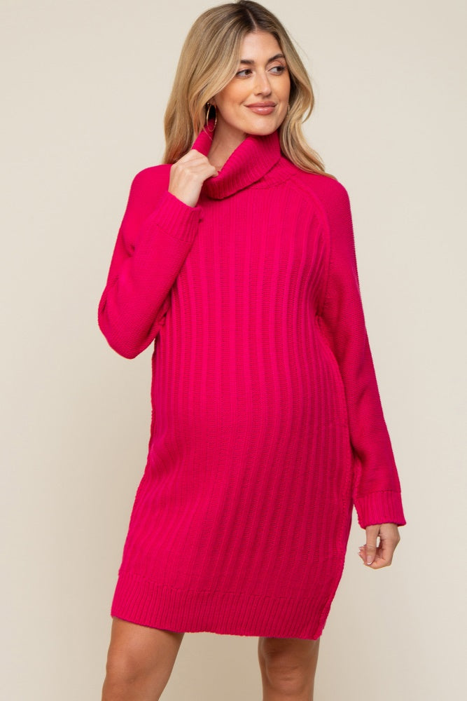Fuchsia Turtleneck Maternity Sweater Dress – PinkBlush