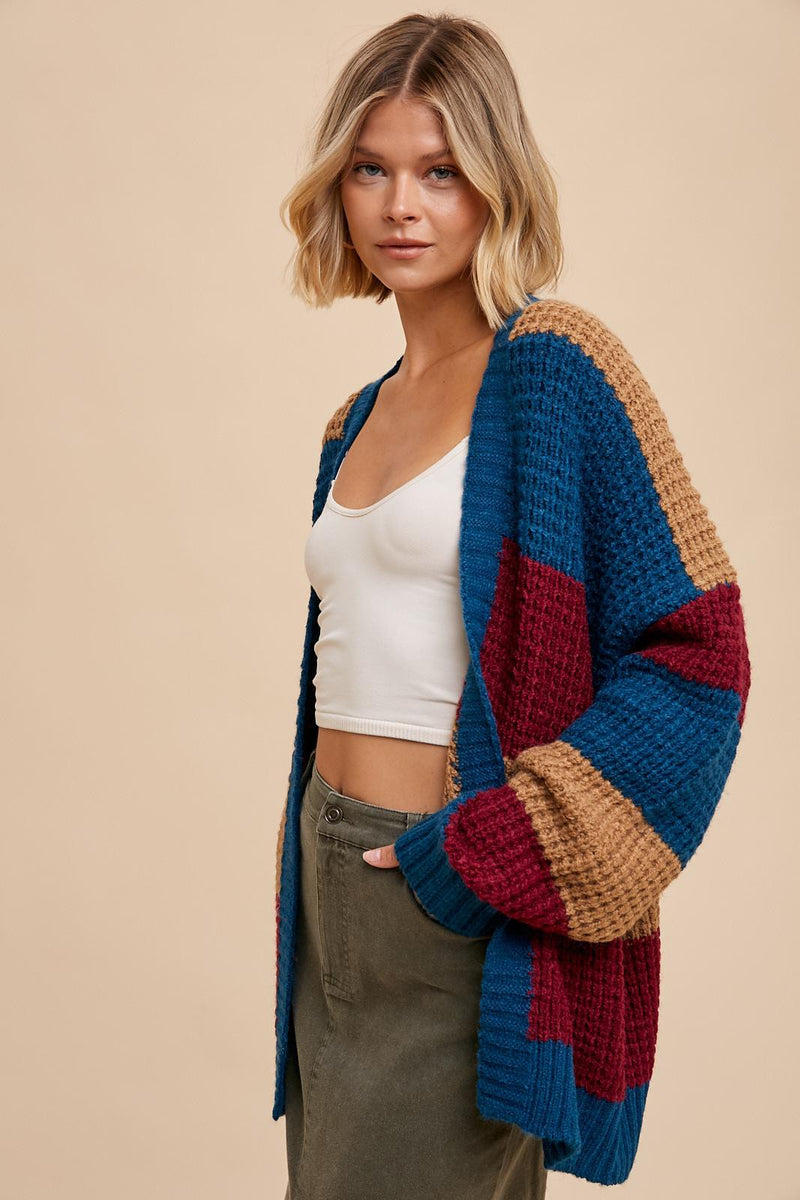 Teal Colorblock Chunky Cardigan– PinkBlush