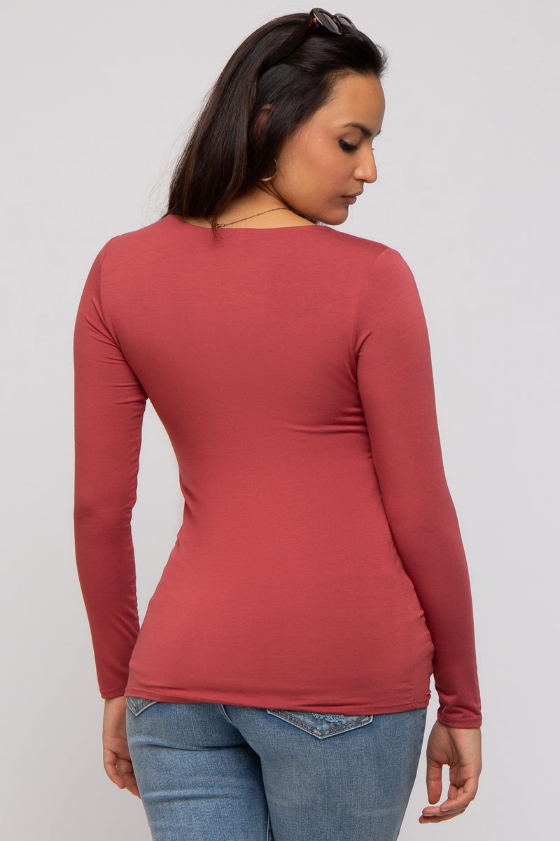 Rust V-Neck Long Sleeve Top – PinkBlush