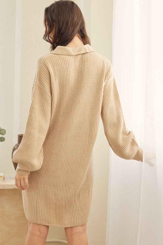 Beige Collared Button Front Sweater Dress – PinkBlush
