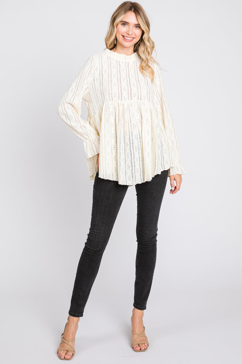 Ivory Lace Ruffled Neck Top – PinkBlush