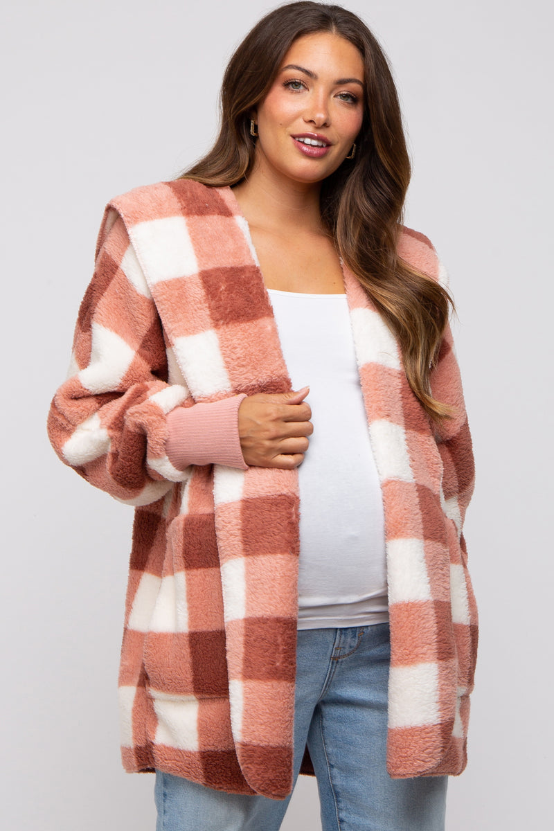 Mauve Plaid Maternity Hooded Cardigan – PinkBlush