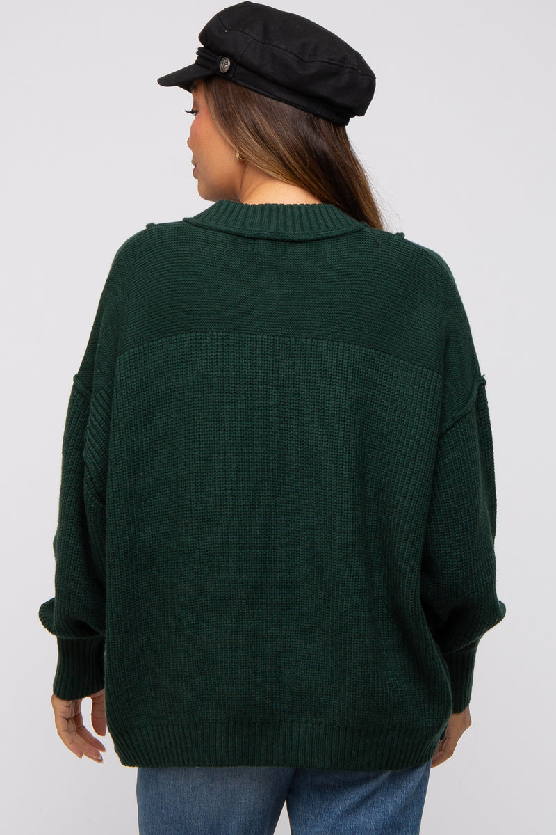 Forest Green Half Button Up Maternity Sweater – PinkBlush