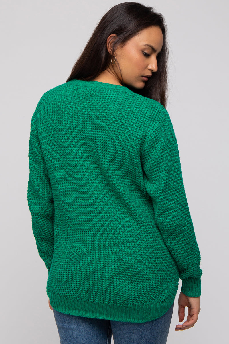 Emerald Green Waffle Knit Round Hem Sweater – PinkBlush