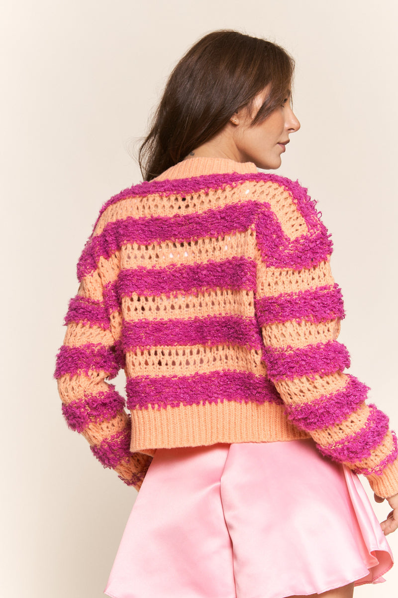 Tangerine Fuchsia Fuzzy Stripe Long Sleeve Cardigan – PinkBlush
