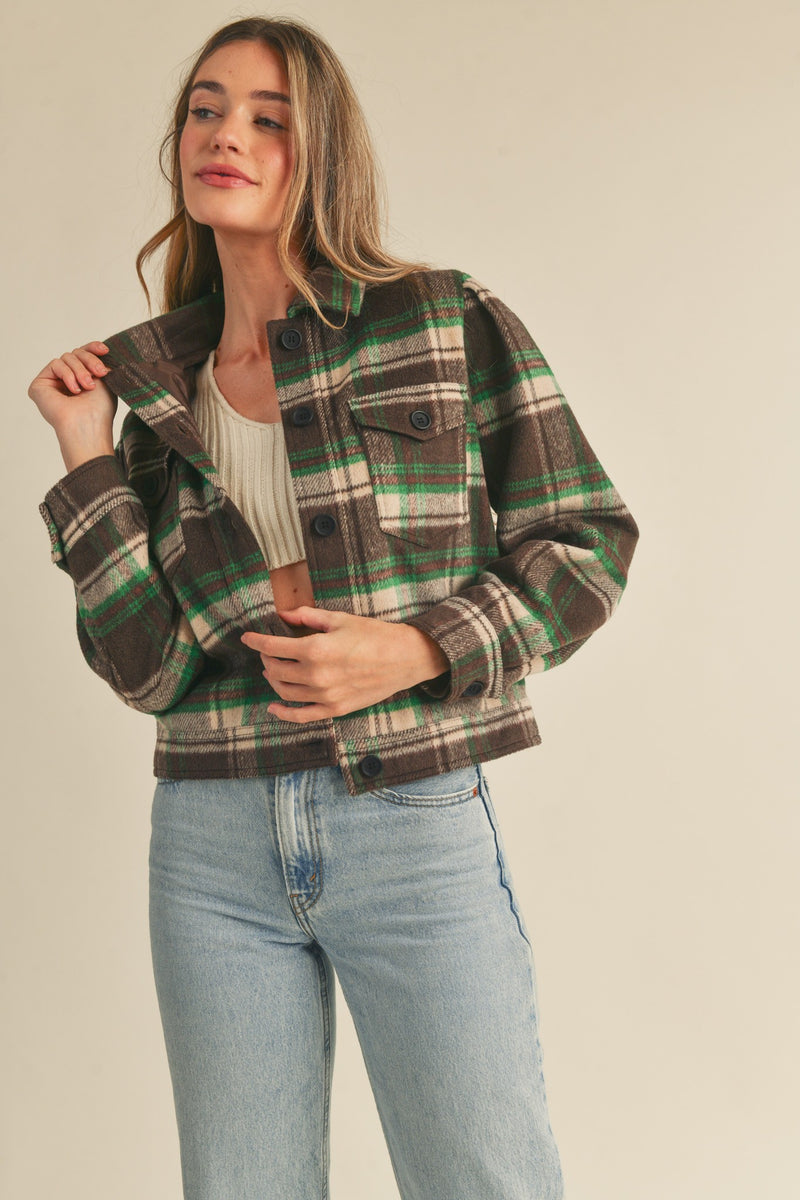Brown Green Checker Plaid Shacket– PinkBlush