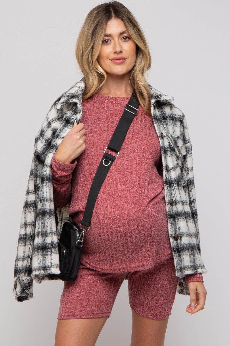 Burgundy Ribbed Long Sleeve Maternity Shorts Set – PinkBlush