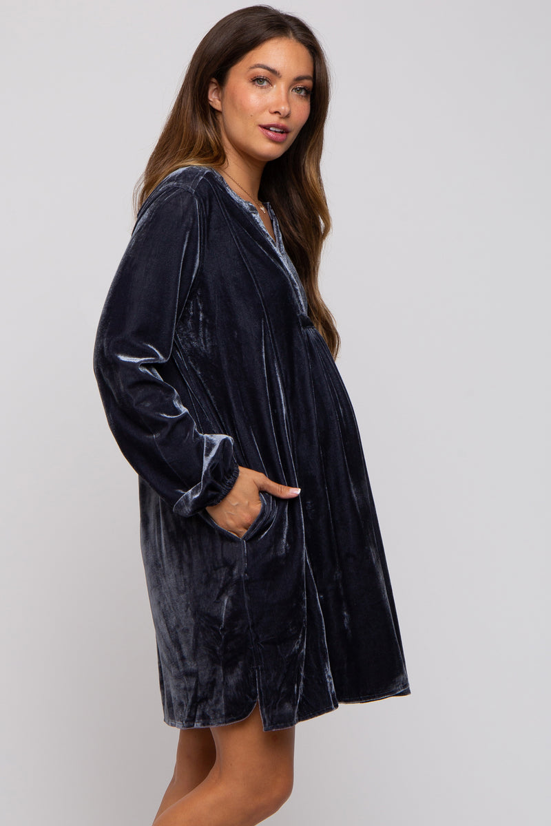Grey V-Neck Velvet Maternity Dress – PinkBlush