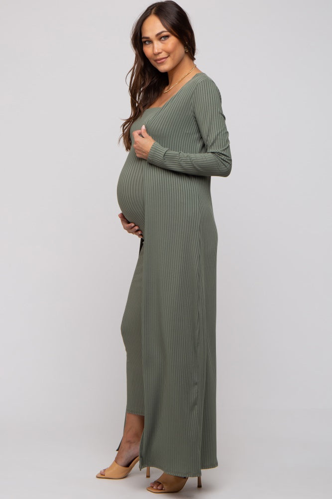 Olive Ribbed Sleeveless Dress Cardigan Maternity Set – PinkBlush