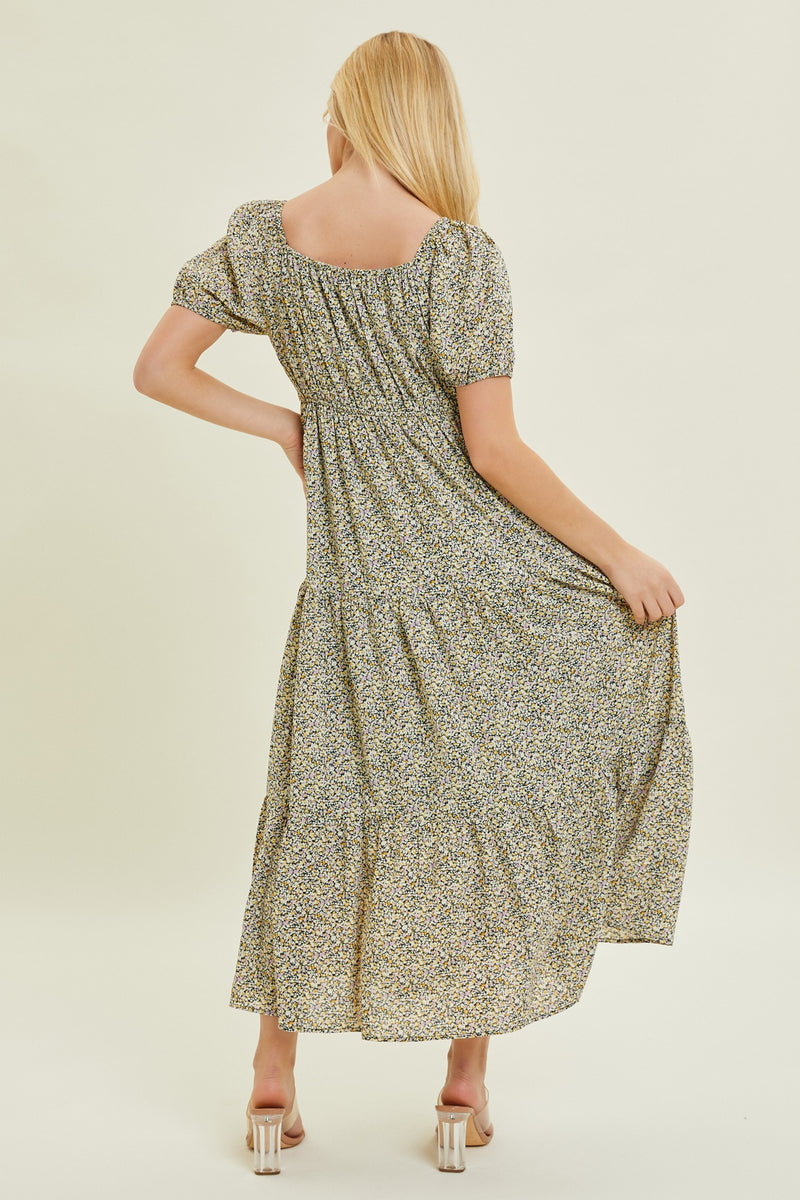 Black Ditsy Floral Tiered Midi Dress – PinkBlush