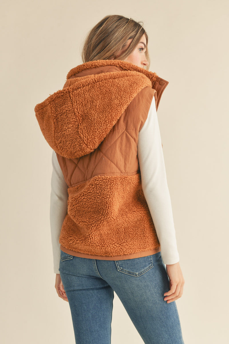 Copper Brown Mixed Media Hooded Vest – PinkBlush
