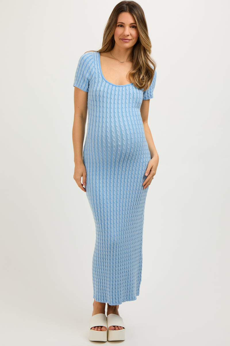 Light Blue Cable Knit Maternity Sweater Dress – PinkBlush