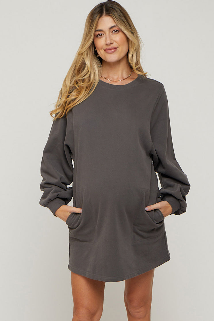 Charcoal Ultra Soft Maternity Sweatshirt Dress – PinkBlush