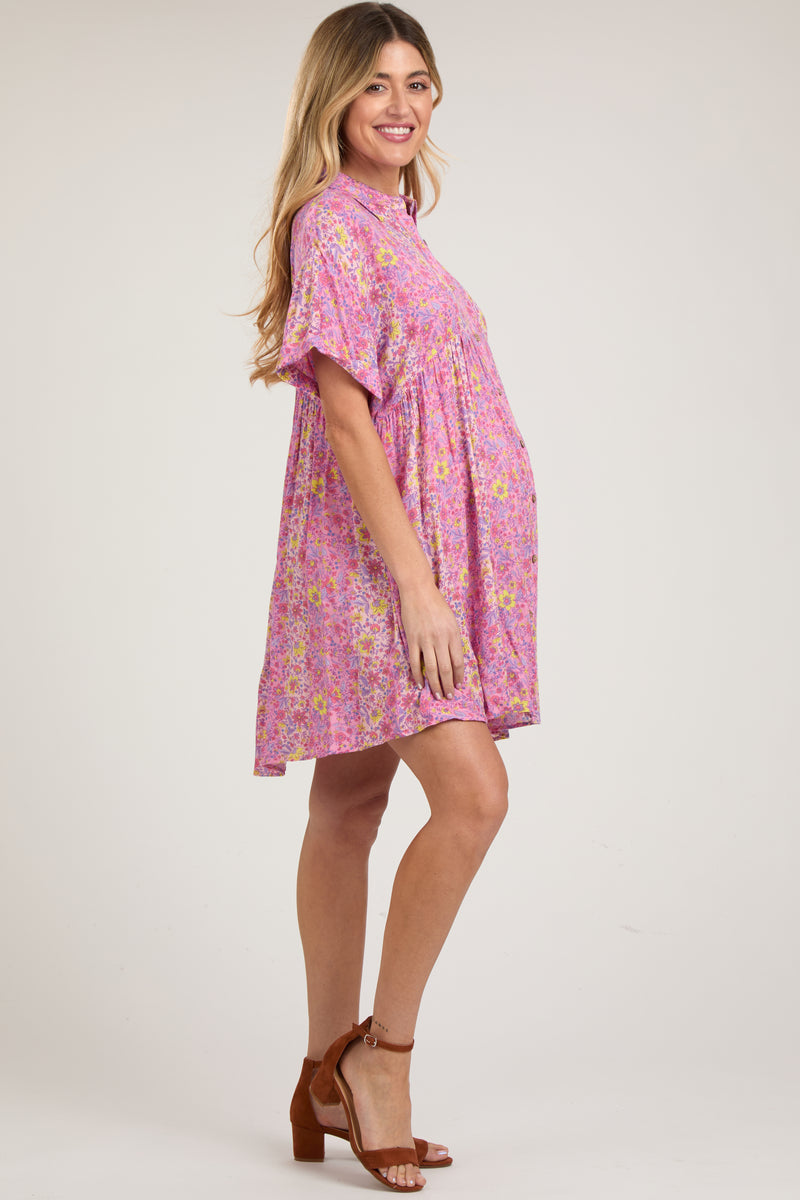 Pink Floral Button Down Maternity Dress– PinkBlush