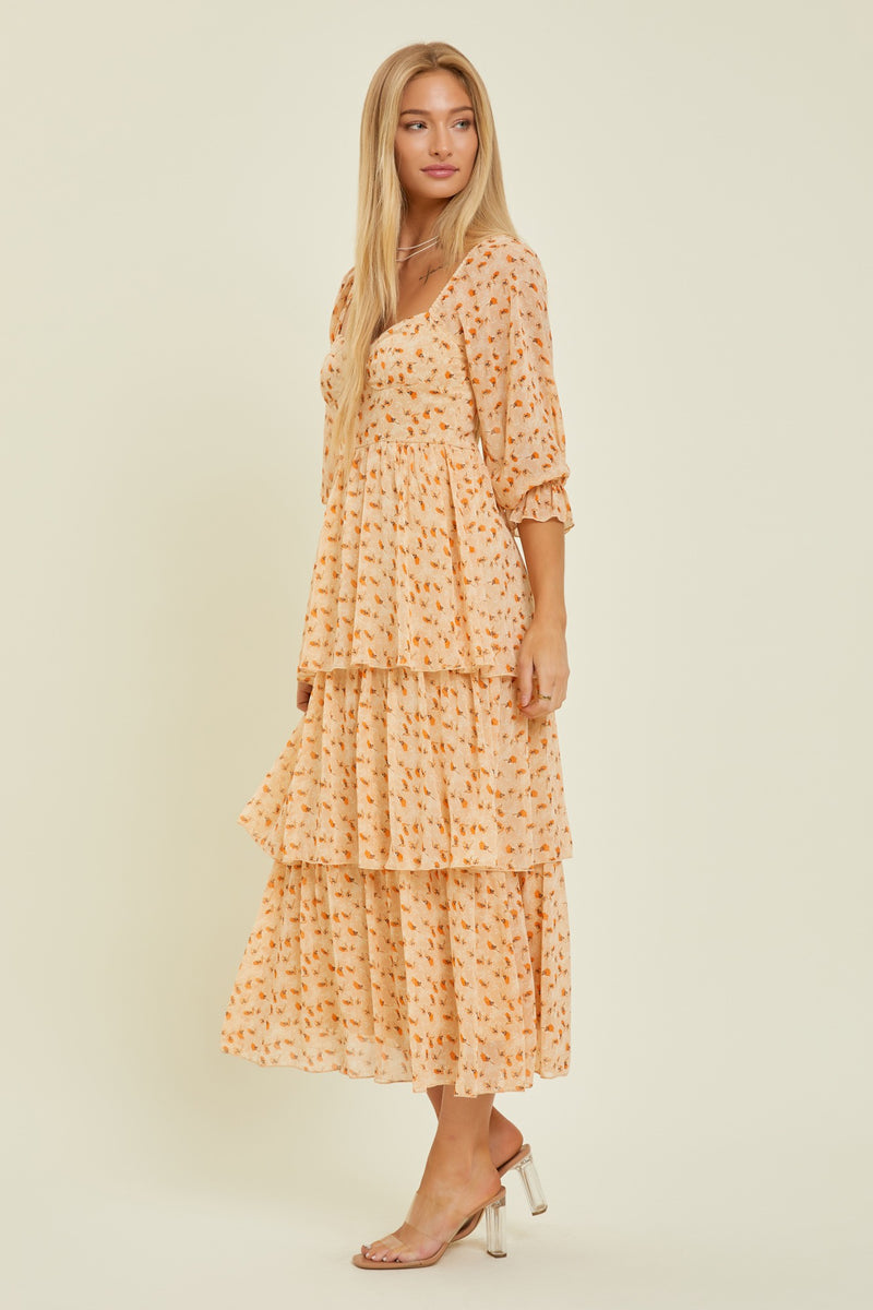 Dusty Apricot Tiered Midi Dress– PinkBlush