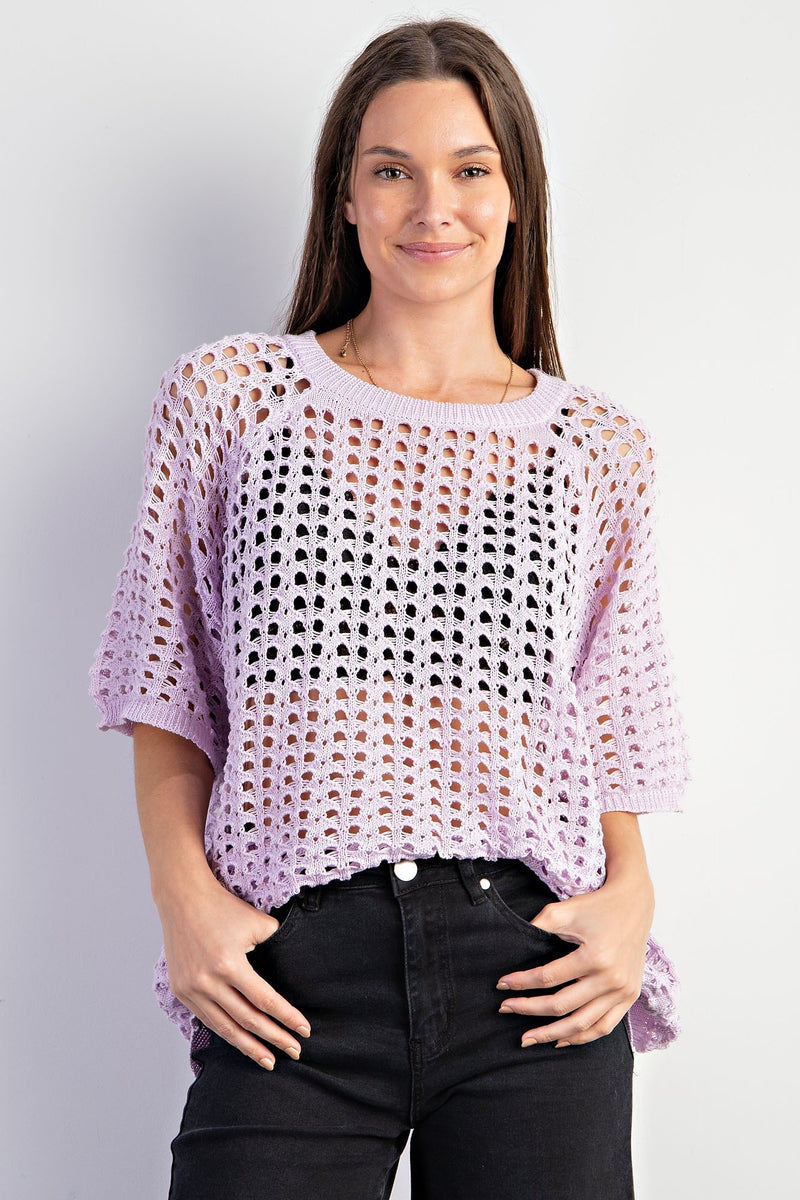 Lavender Fishnet Knit Top – PinkBlush