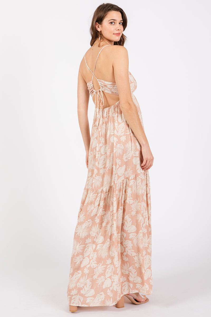 Light Pink Foral Front Cutout Open Cross Back Maxi Dress– PinkBlush