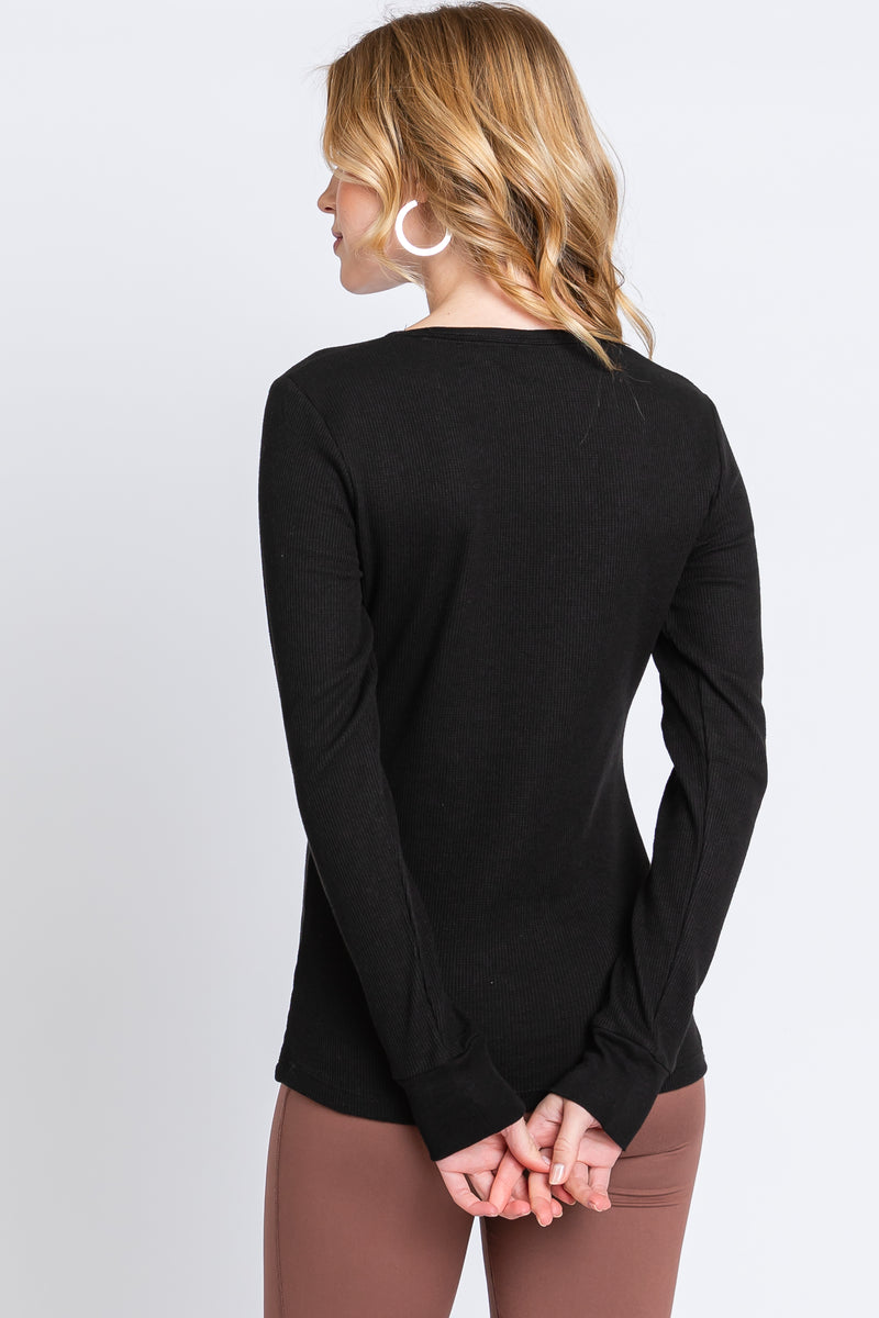 Black Knit Long Sleeve Round Hem Top – PinkBlush