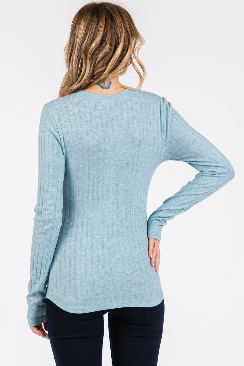 Light Blue Ribbed Long Sleeve Top – PinkBlush
