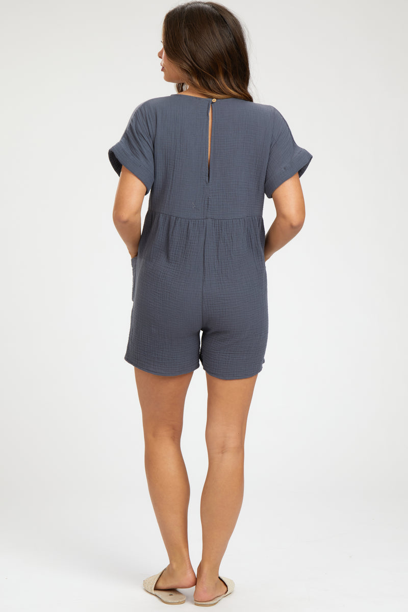 Charcoal Gauze Short Sleeve Maternity Romper – PinkBlush