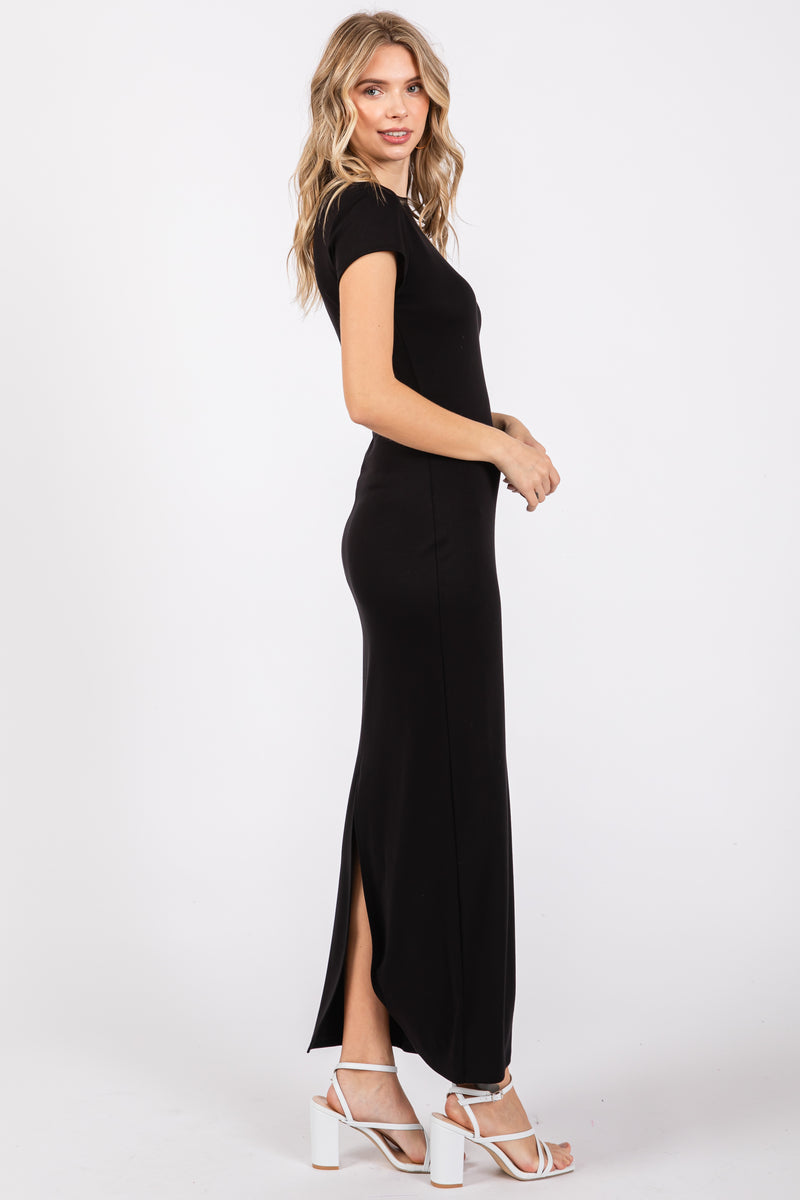 Black Fitted Short Sleeve Maxi Dress – PinkBlush