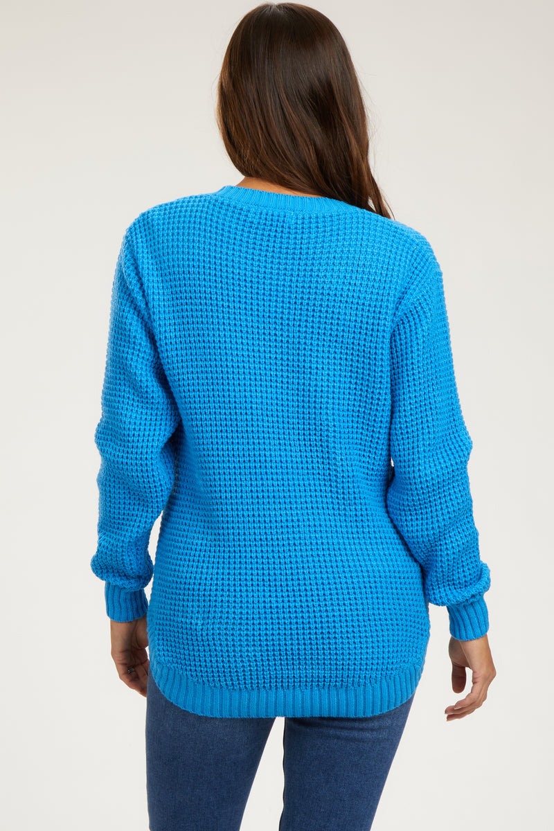 Blue Waffle Knit Round Hem Maternity Sweater – PinkBlush