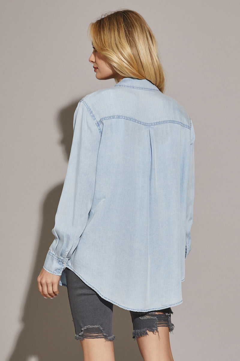 Light Blue Denim Button Up Top– PinkBlush