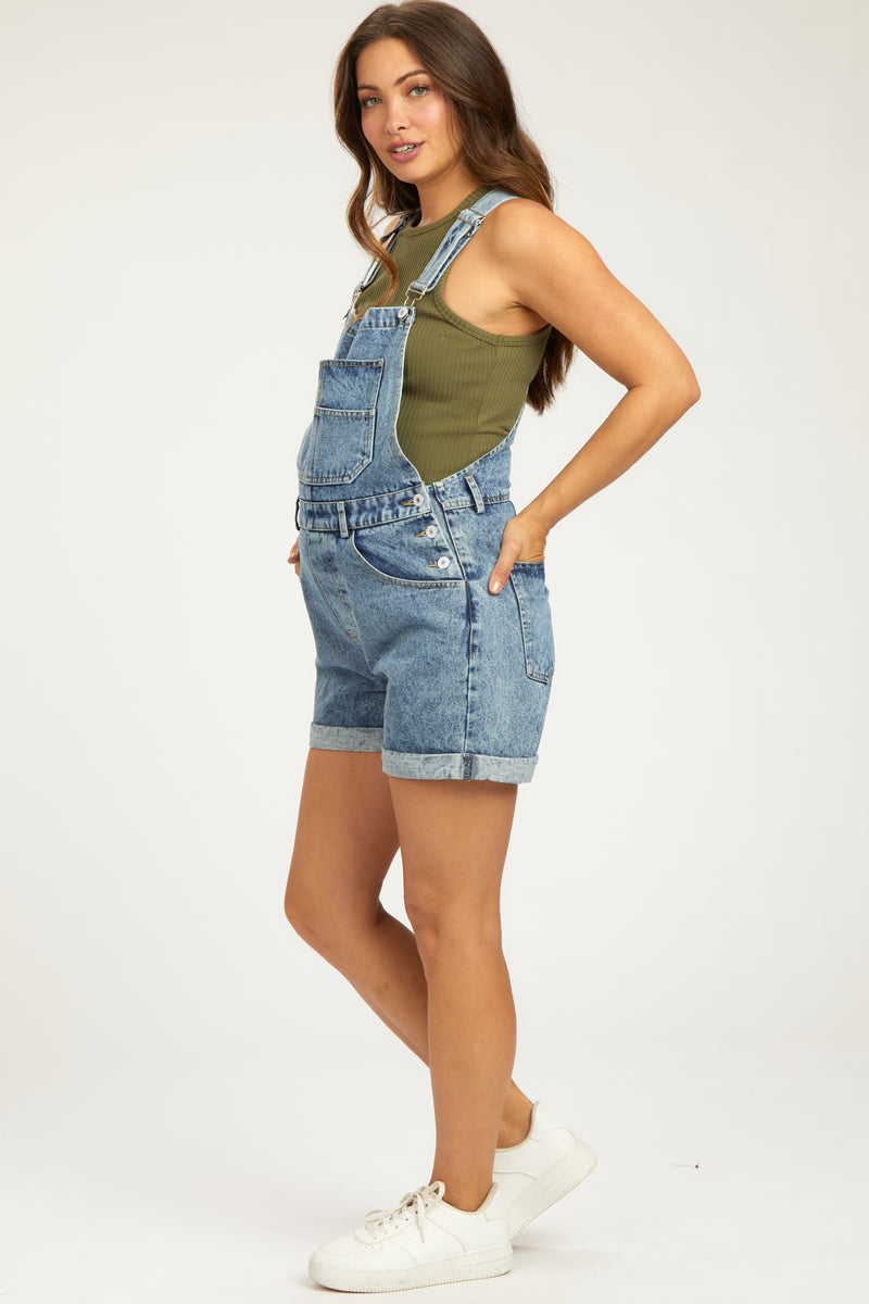 Blue Rolled Hem Maternity Short Overalls – PinkBlush