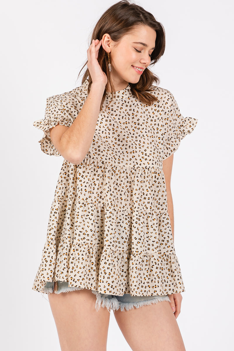 Ivory Animal Print Tiered Top – PinkBlush