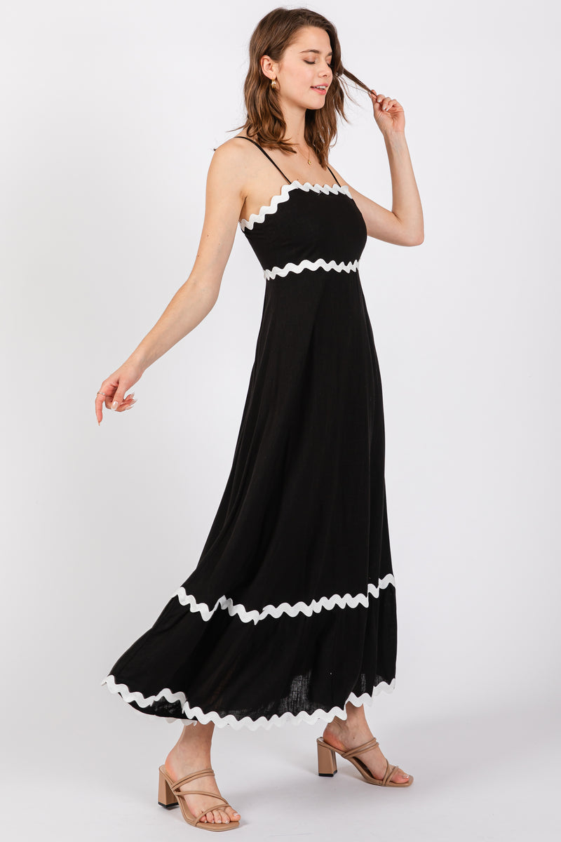 Black Ric Rac Trim Tiered Midi Dress– PinkBlush