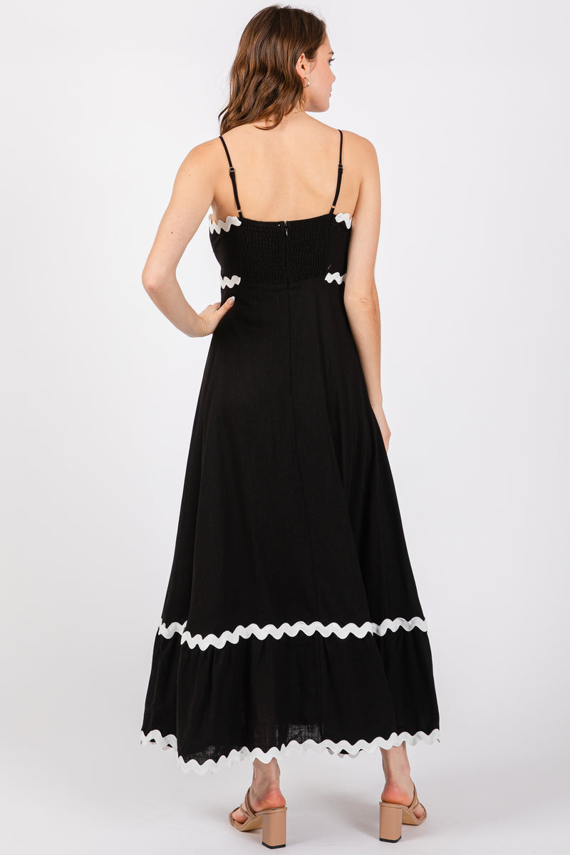 Black Ric Rac Trim Tiered Midi Dress– PinkBlush