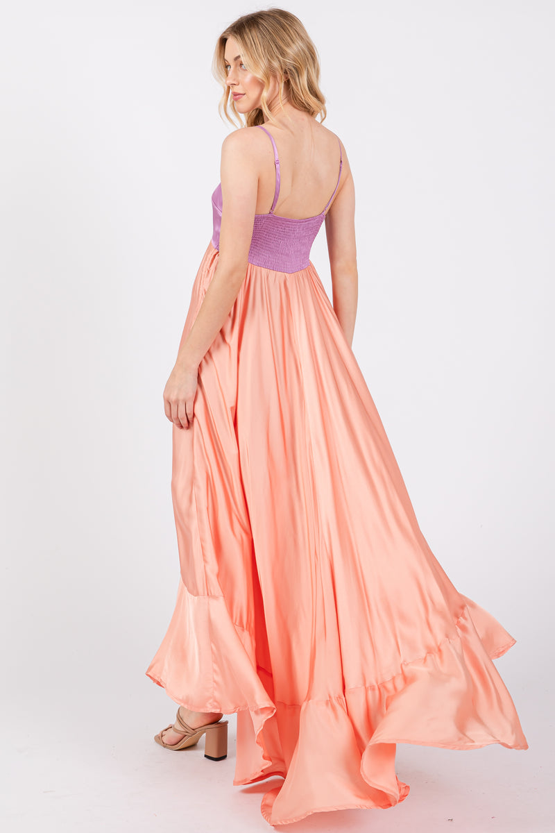 Peach Colorblock Sleeveless Satin Dress– PinkBlush