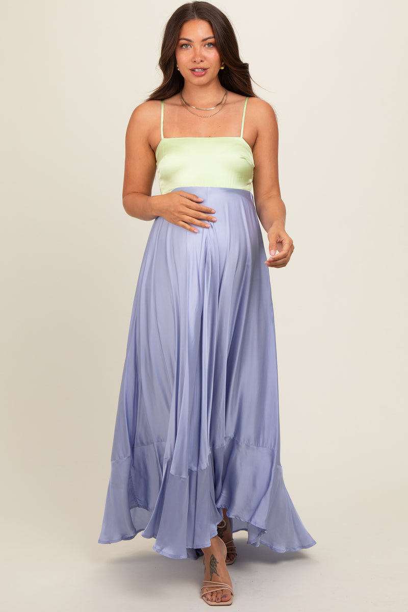 Lime Colorblock Sleeveless Satin Maternity Dress– PinkBlush