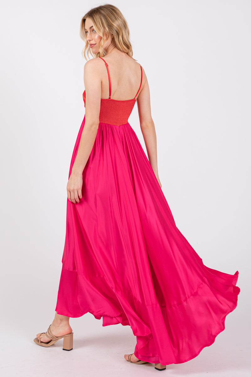 Fuchsia Colorblock Sleeveless Satin Dress – PinkBlush