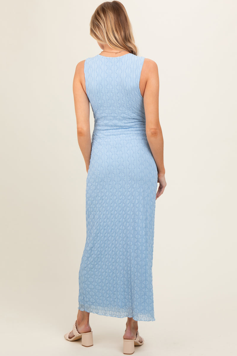 Light Blue Mesh Overlay Maternity Midi Dress– PinkBlush