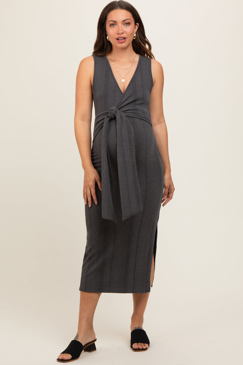 Charcoal Ribbed Wrap Maternity Midi Dress – PinkBlush