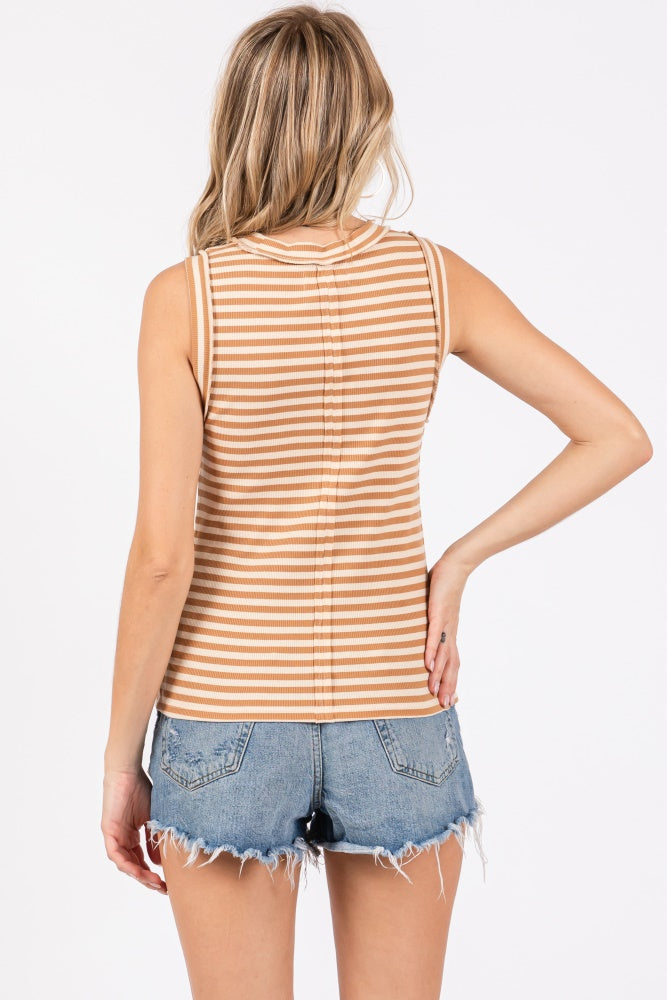 Camel Sleeveless Ribbed Tank Top – PinkBlush