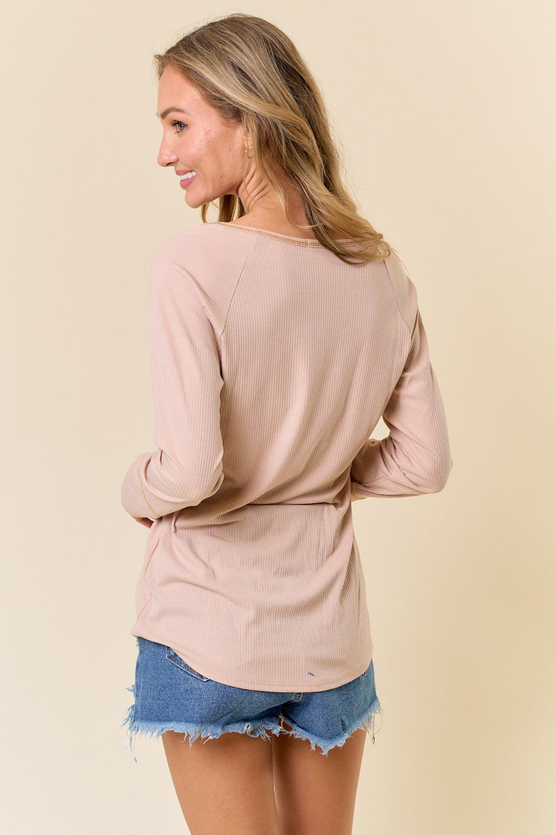 Beige V-Neck Long Sleeve Shirt– PinkBlush