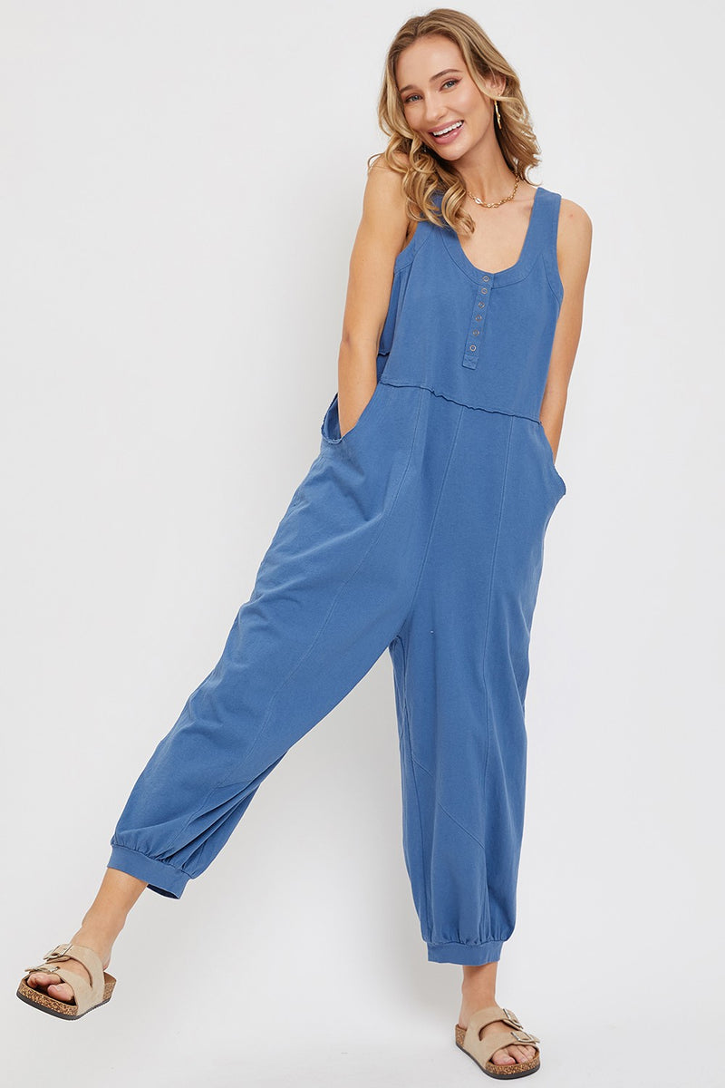 Blue Loose Fit Sleeveless Jumpsuit – PinkBlush