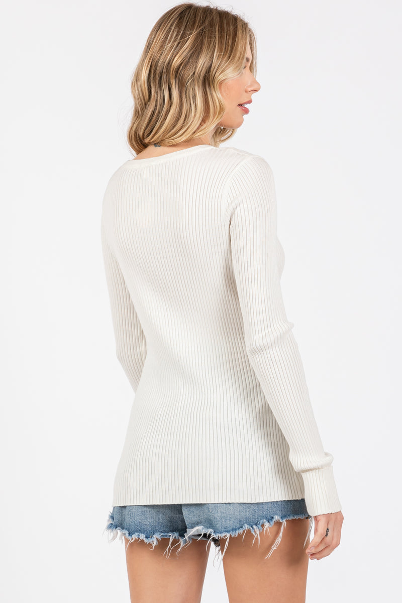 Cream Ribbed Henley Top – PinkBlush