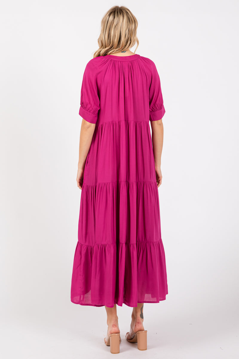 Magenta Lightweight Flowy Tiered Maxi Dress – PinkBlush