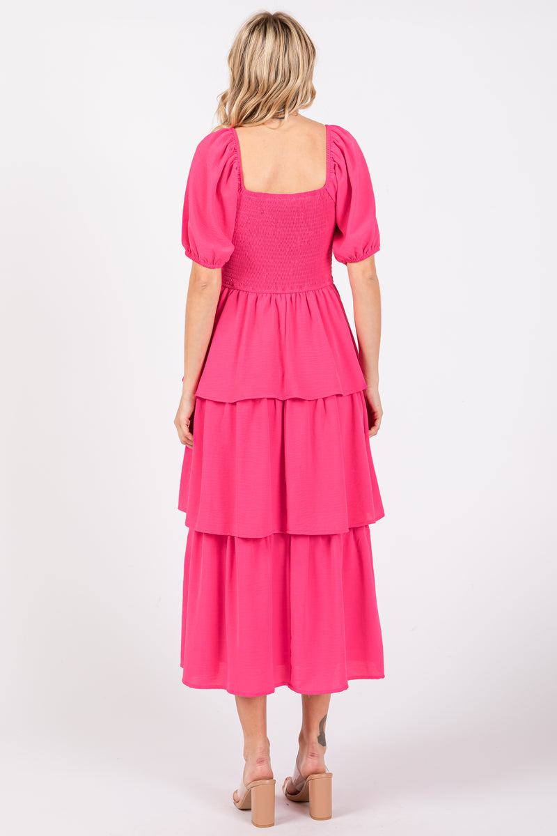 Fuchsia Smocked Body Ruffled Tiered Dress – PinkBlush